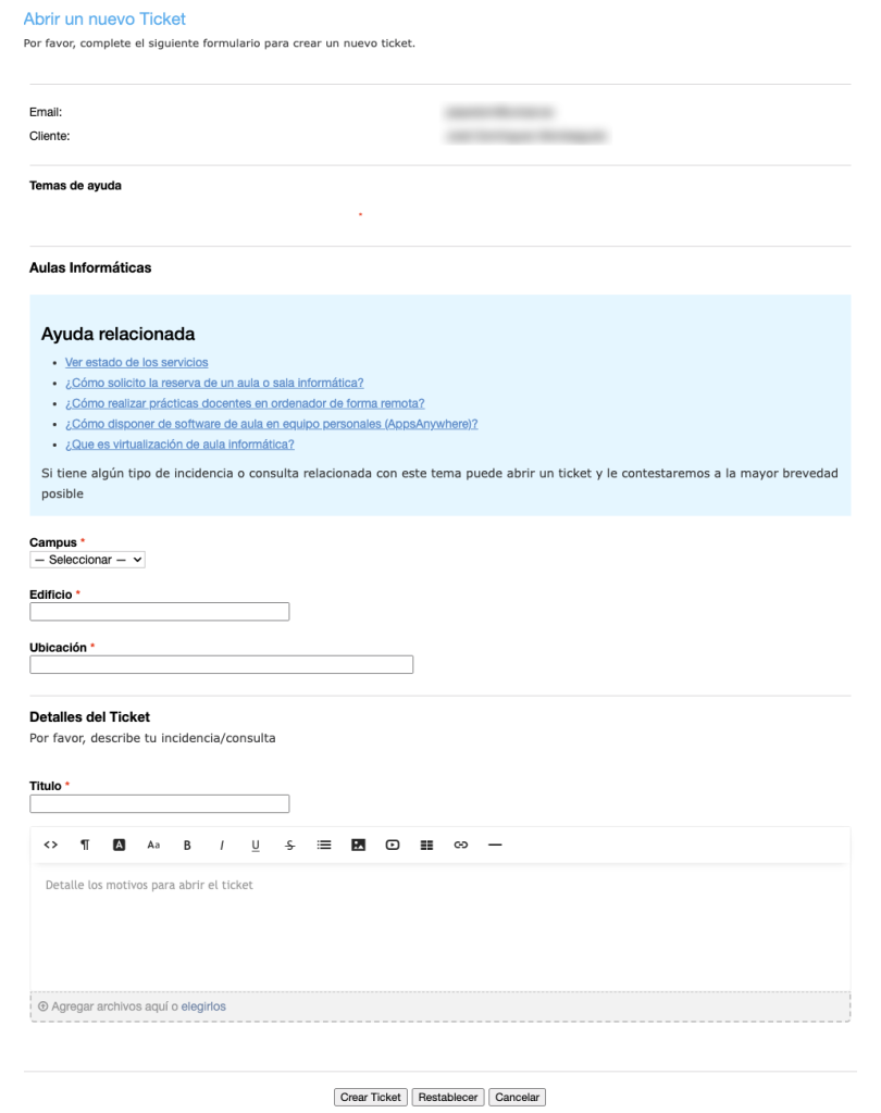 Notificar incidencias | Servicio de Informática y Comunicaciones